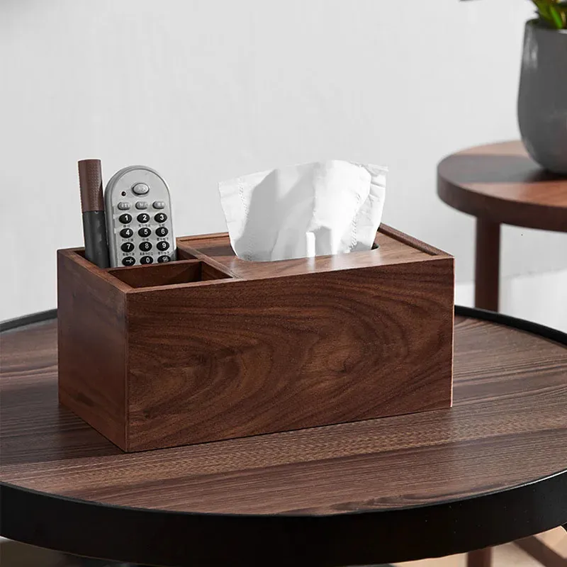 Amgo Walnut Rustic Tissue Holder Table With Wood Paper Holder ...