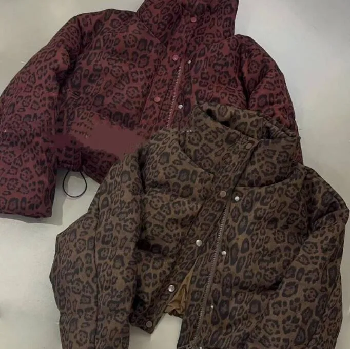 Women's Leopard Print Down Puffer Jacket - Warm Winter Parka with Hood ...