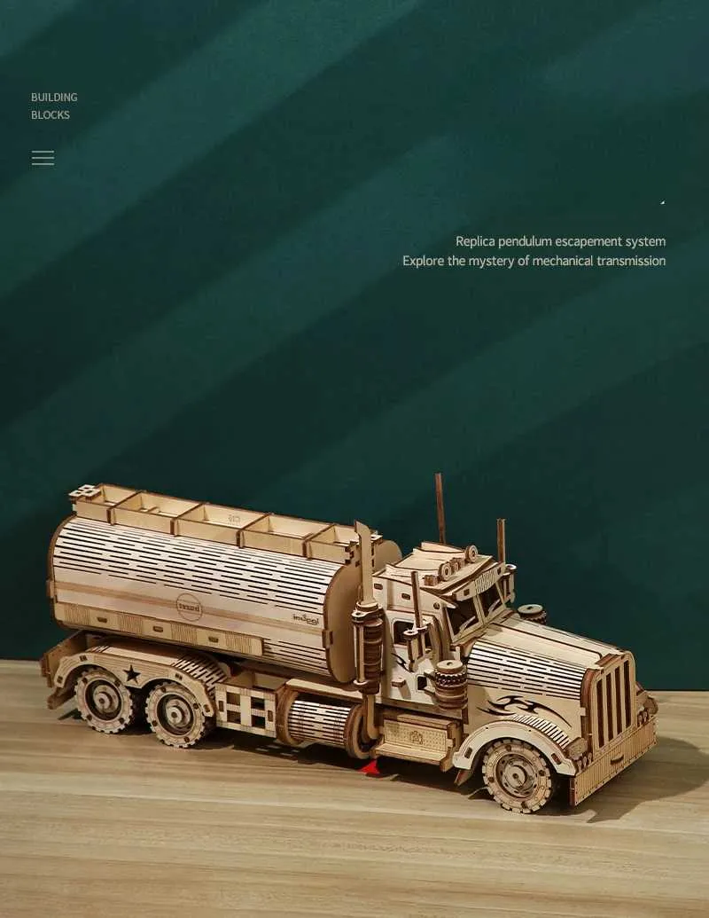 3D Wood Tanker Puzzle Model Toy Movable Mechanical Truck Piggy Bank ...