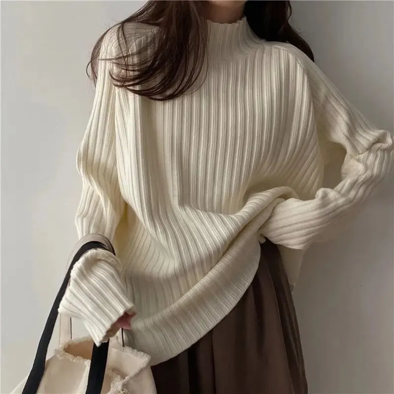 Loose fit acetate turtle neck sweater with batwing sleeves for autumn ...
