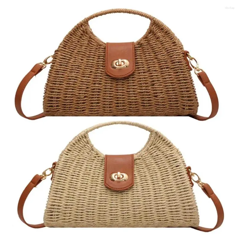 Straw Summer Handbags For Women: Hand Woven Shell Top Handle Evening ...