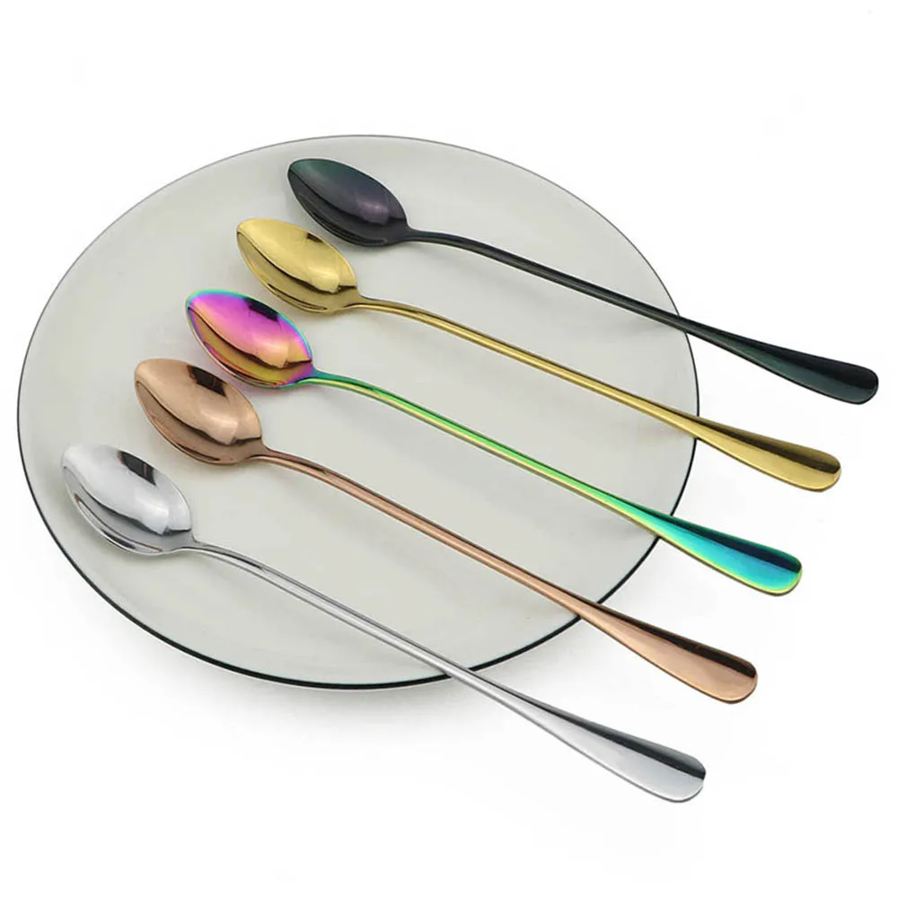 Colorful Stainless Steel Long Handle Teaspoons - Set of 4 for Coffee ...