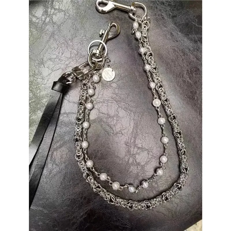 Retro Concise Bilayer Clamp Beads Biker Chain Sheepskin Sheath Hip Hop ...