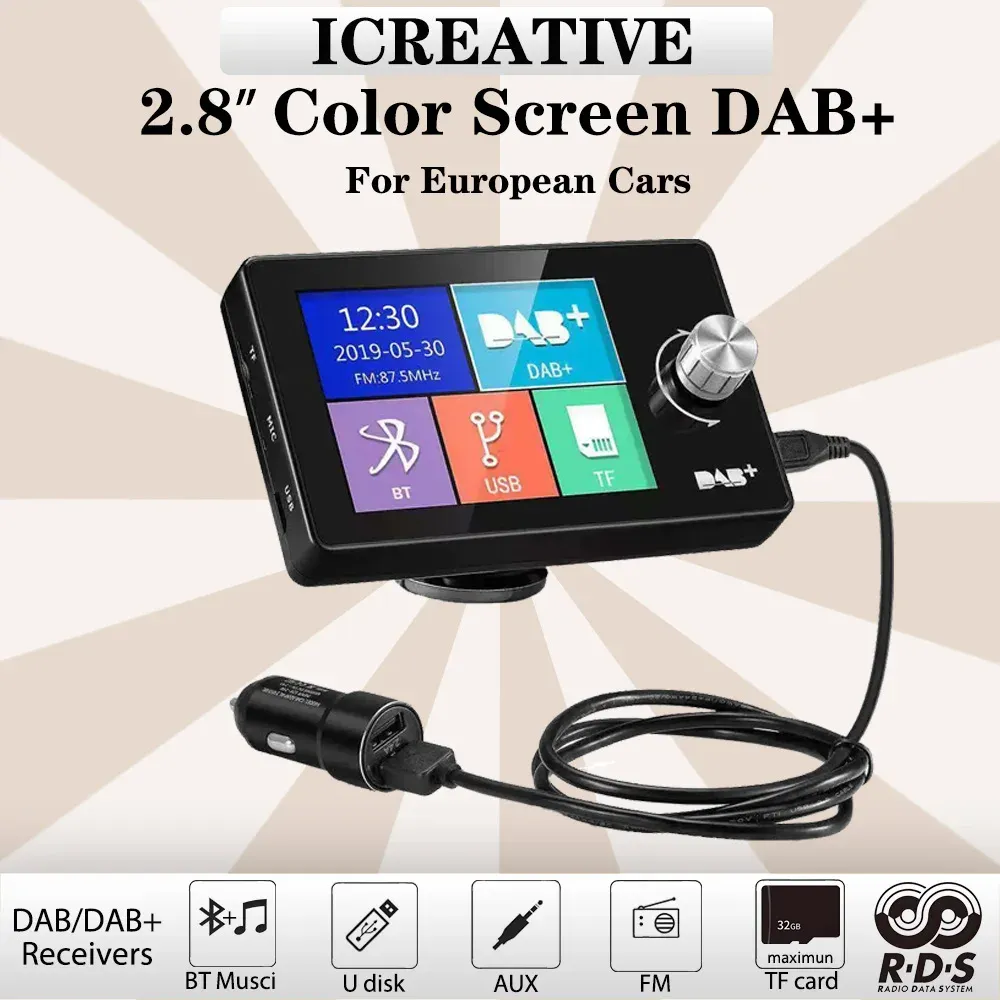 Car Audio DAB Adapter 2.8-inch LCD Display DAB+ Digital Broadcast Radio ...