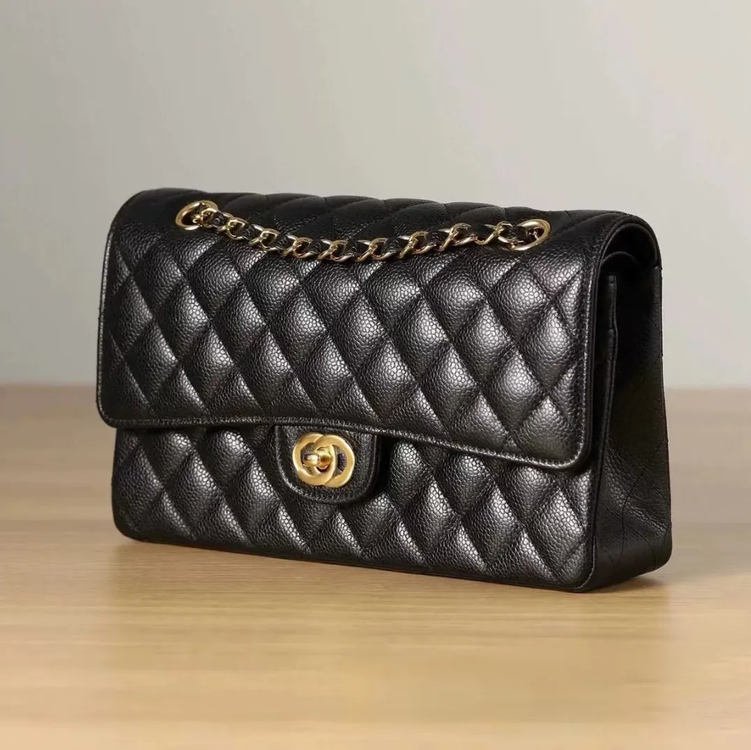 Classic Flap Black Checkered Designer Bag Tote CF Purse Shoulder ...