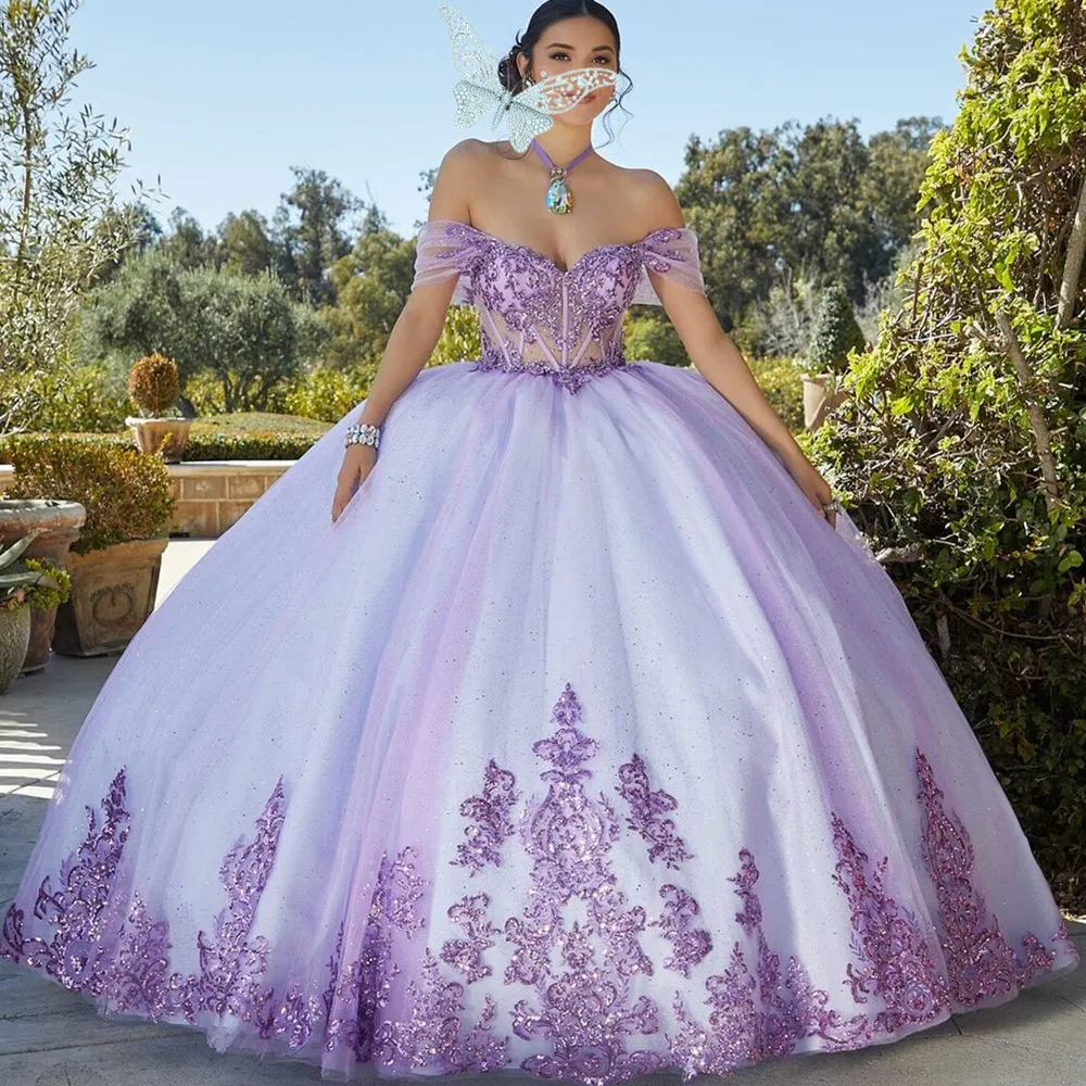 Lilac Quinceanera Dresses 2025 Sweetheart Off Shoulder Princess Sweet ...