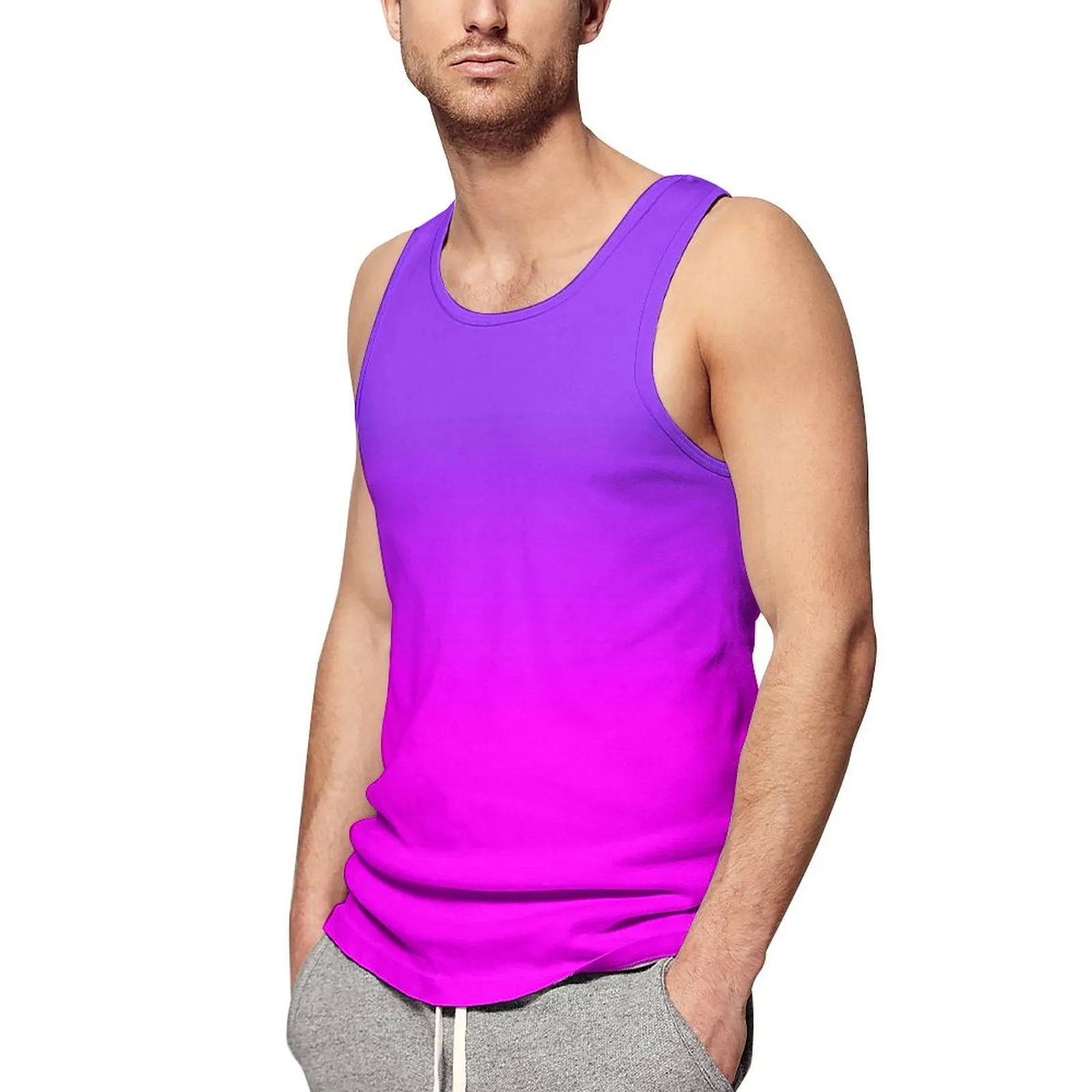 Ombre Print Daily Tank Top, Neon Purple and Pink, Gym Tops, Men's ...