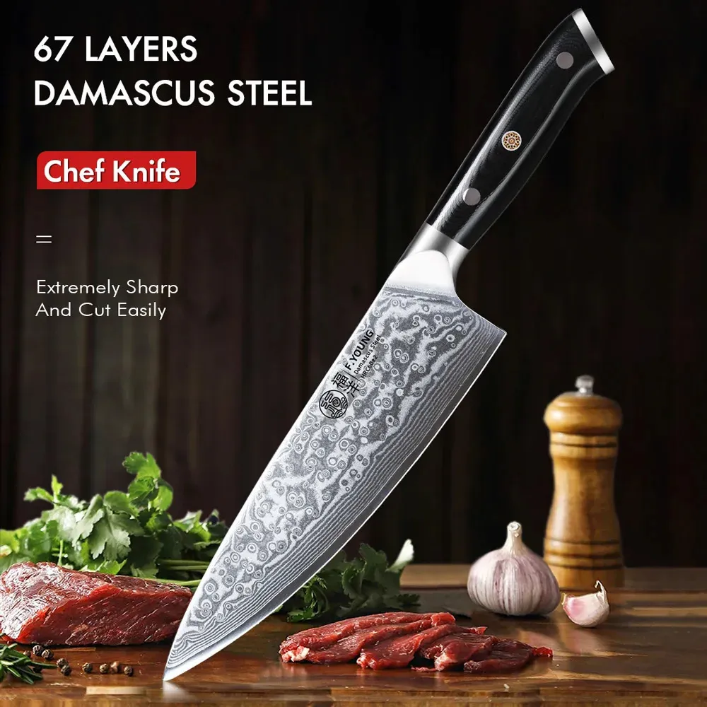 8-Inch Damascus Chef Knife | VG10 Core, 67 Layers | Super Sharp Kitchen ...