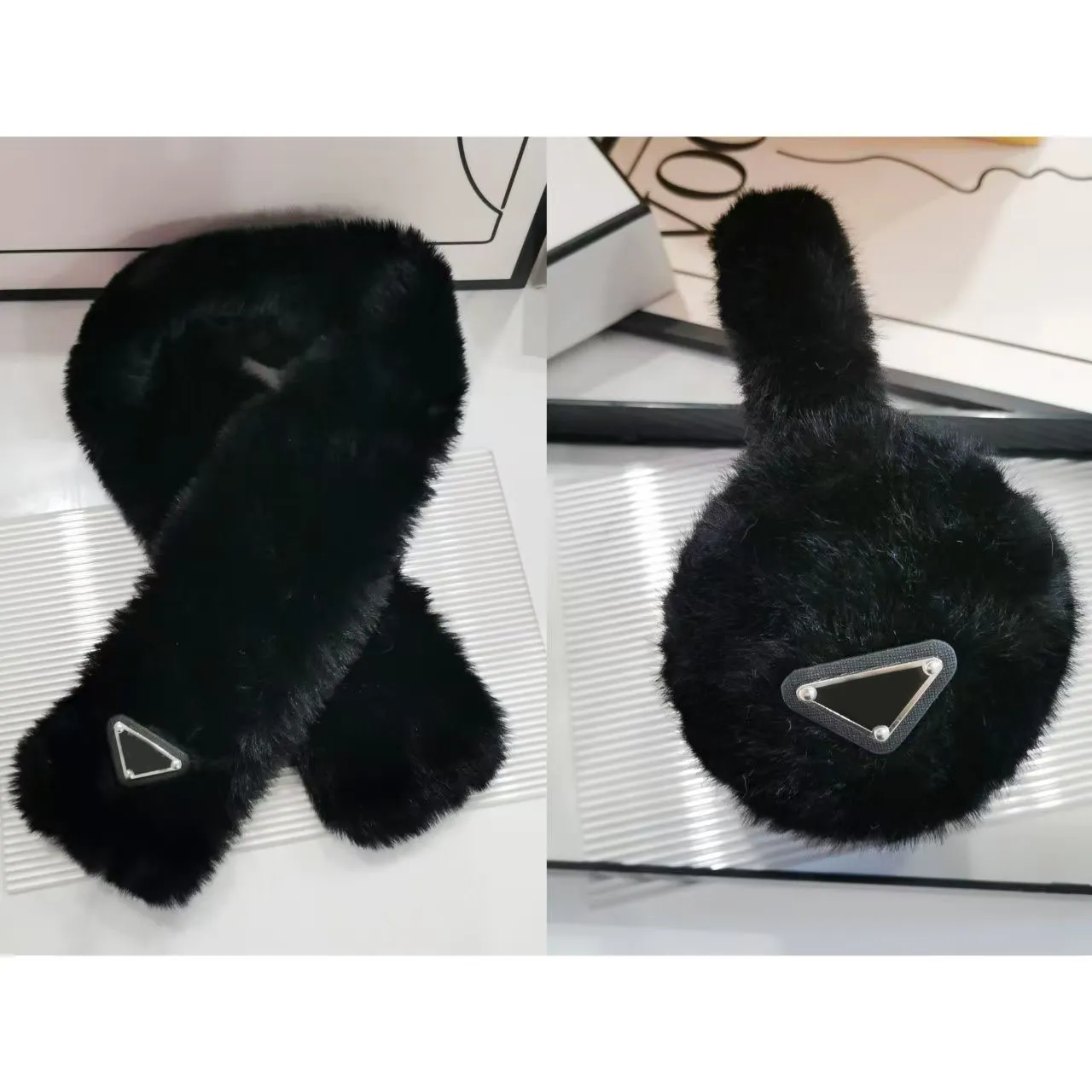 Black Plush Winter Earmuffs & Scarf Set - Warm & Cozy Ear Protection ...