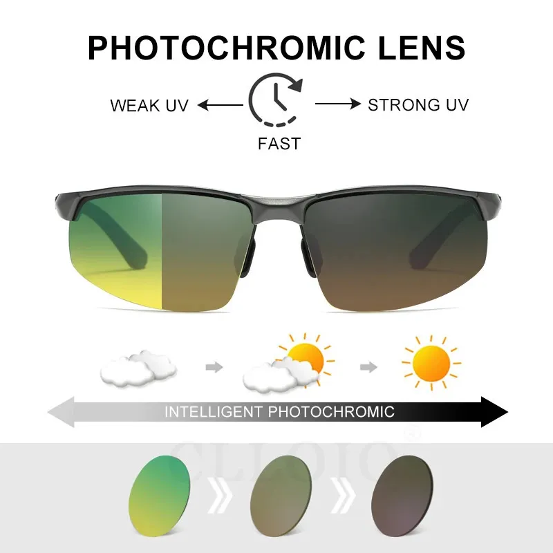 CLLOIO Pochromic Polarized Riding Sunglasses Men PC Frame Mixed Color ...