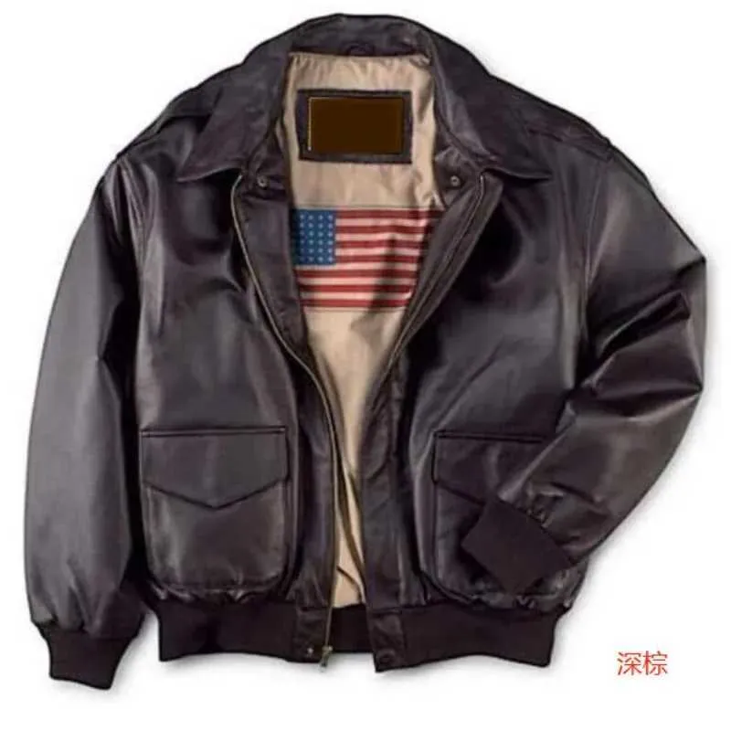 Men's Genuine Leather Bomber Jacket With American Flag Lining – Retro ...