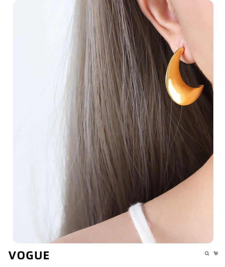 Moon shaped circular geometric titanium steel silver plated earrings ...