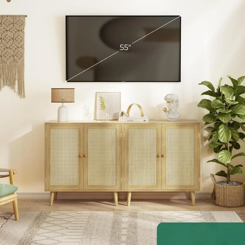 Natural PE Rattan Self Service Sage Green Cabinets With Wood Footrest ...