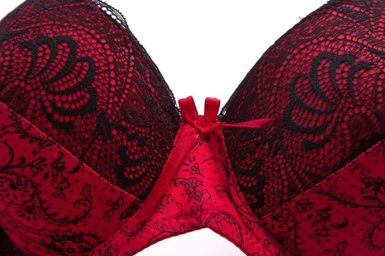 Solid Cup Push-Up Bra Set for Women in Sexy Lace Floral Design - Sizes ...