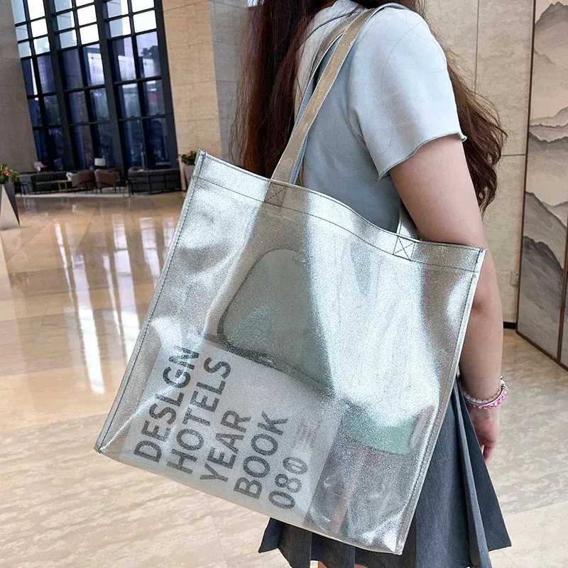 Clear PVC Transparent Tote Bag For Student Glitter Large Capacity With ...