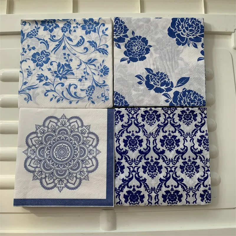 Elegant Blue Pattern Paper Napkins - Vintage Style for Decoupage ...