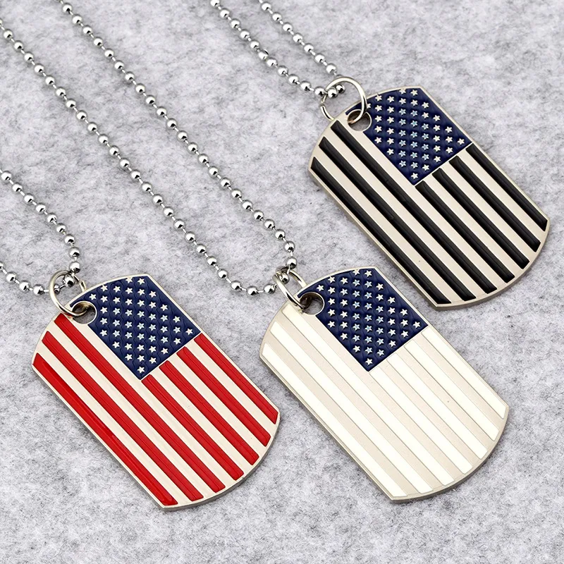American Flag Hip Hop Cow Tag Necklace With Military Card Pendant And ...