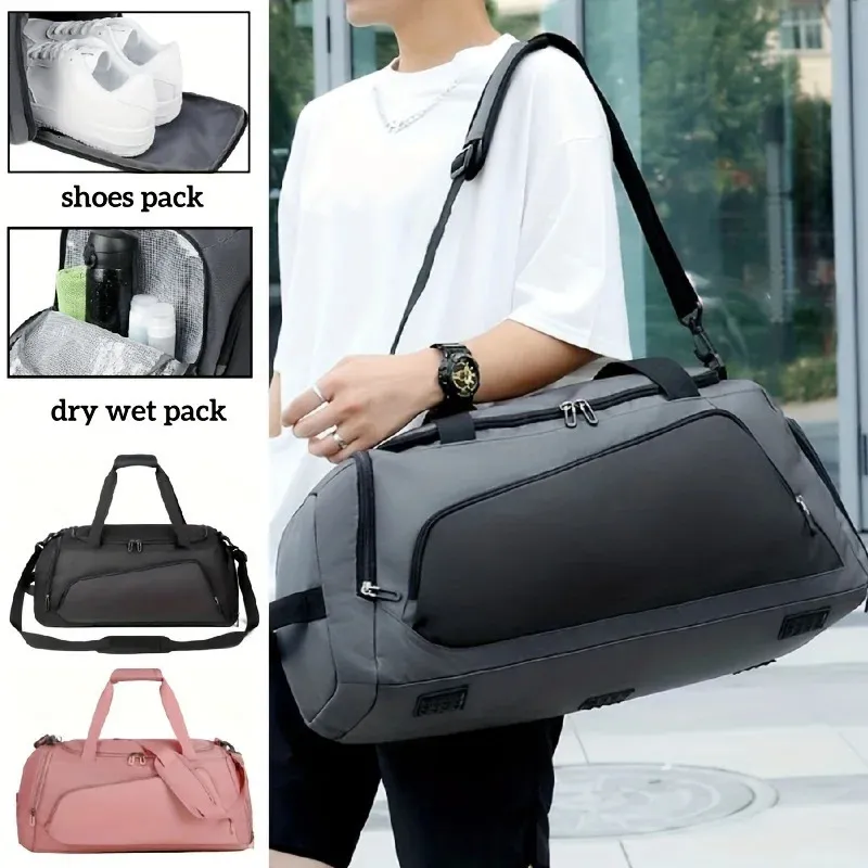 Large capacity fitness handbag travel bag with dry wet separation and ...