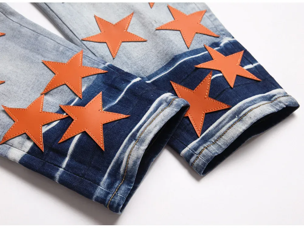 Orange Star Patchwork Jeans: Slim Fit, Ripped Denim Trousers - Shop Now ...