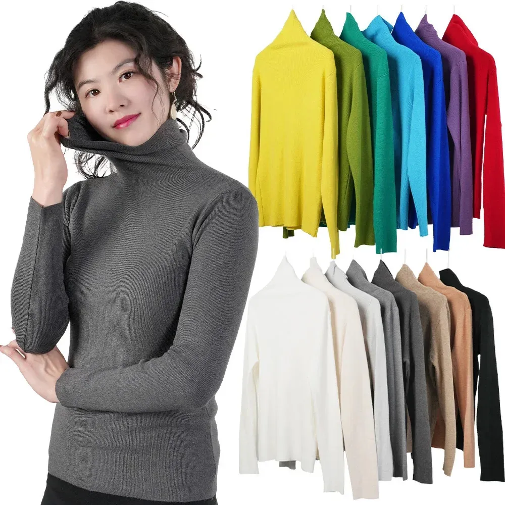 Turtleneck sweater womens pullover knitwear ultra-thin jumper long ...