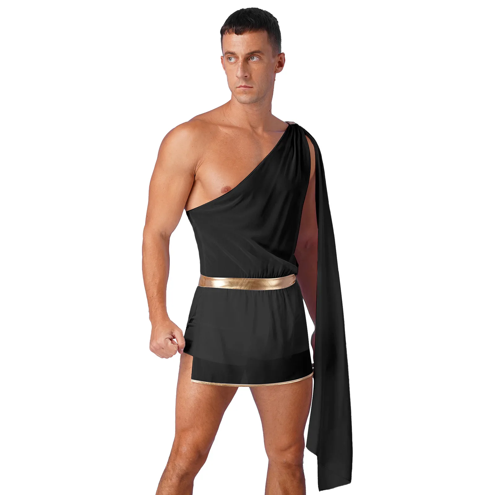 Mens Ancient Greek God Gladiator Costume One Shoulder Roman Toga ...