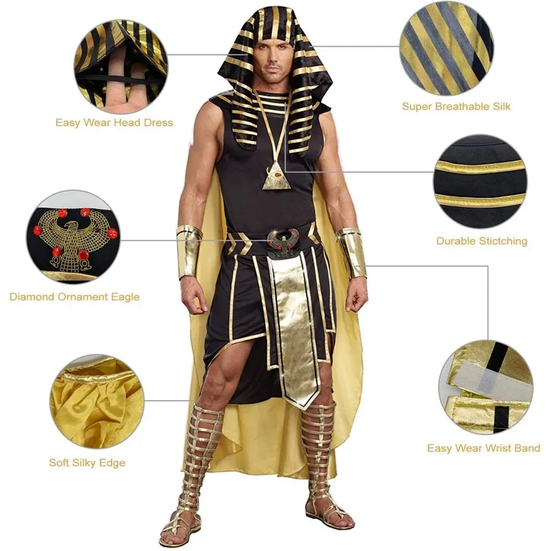 Men's Egyptian Pharaoh Costume Set With Golden Trim Tank Top, Skirt ...
