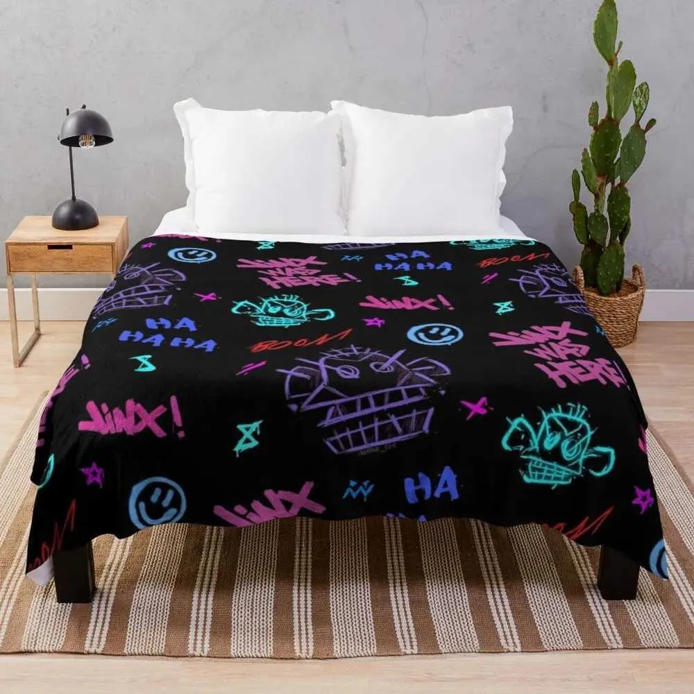 Jinx Arcane Graffiti Throw Blanket | Velor Soft Blanket With Custom ...