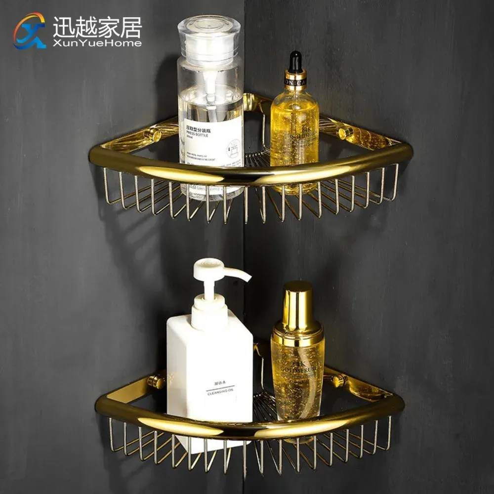 Stainless Steel Corner Shampoo Holder - Wall Mount Shower Caddy, Gold ...