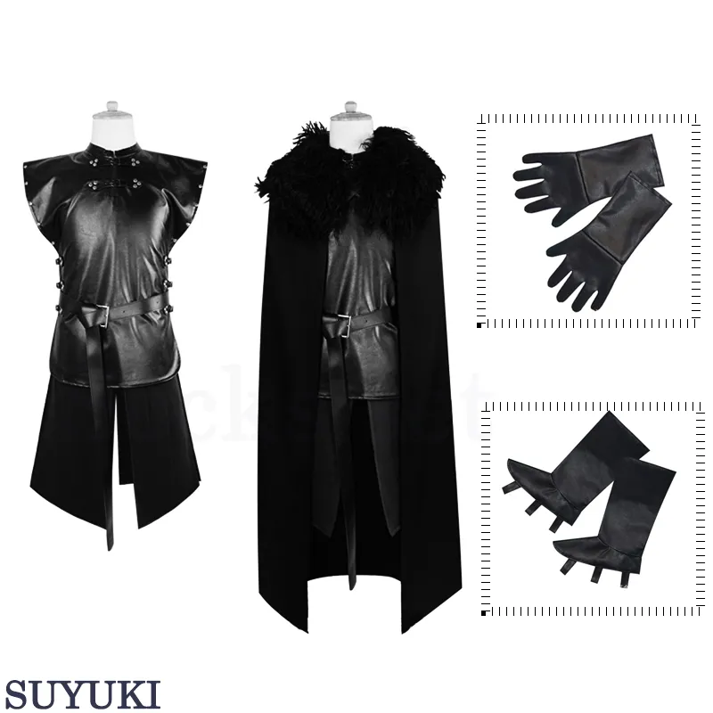 SUYUKI Jon Snow Knights Watch Costume Cloak - Adult Mens Black PU ...