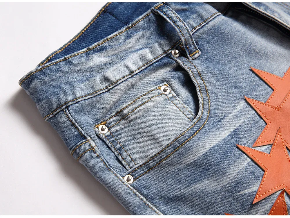 Orange Star Patchwork Jeans: Slim Fit, Ripped Denim Trousers - Shop Now ...