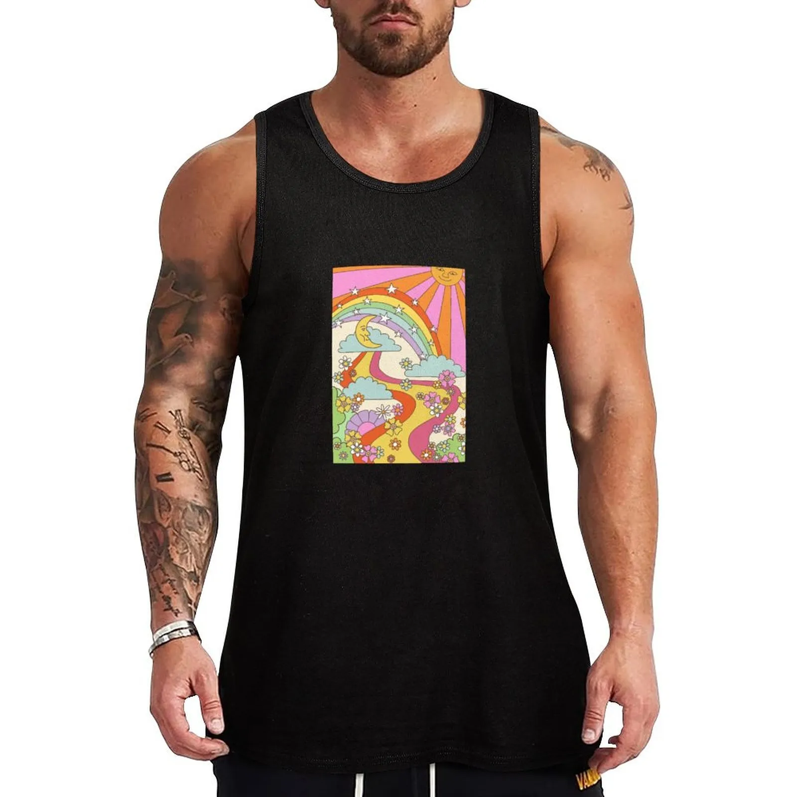 Men's Retro Trippy Hippie Boho Print Tank Top for Gym & Weight Training ...