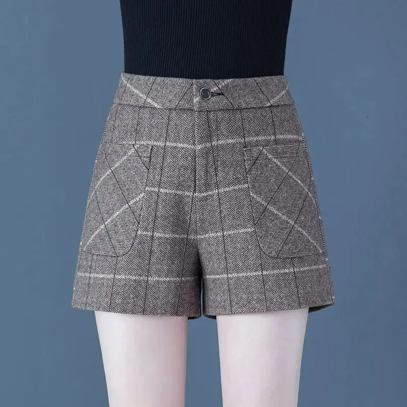 Bootcut Plaid Acetate Knit Zipper Shorts for Women, Skinny Fit, Low ...