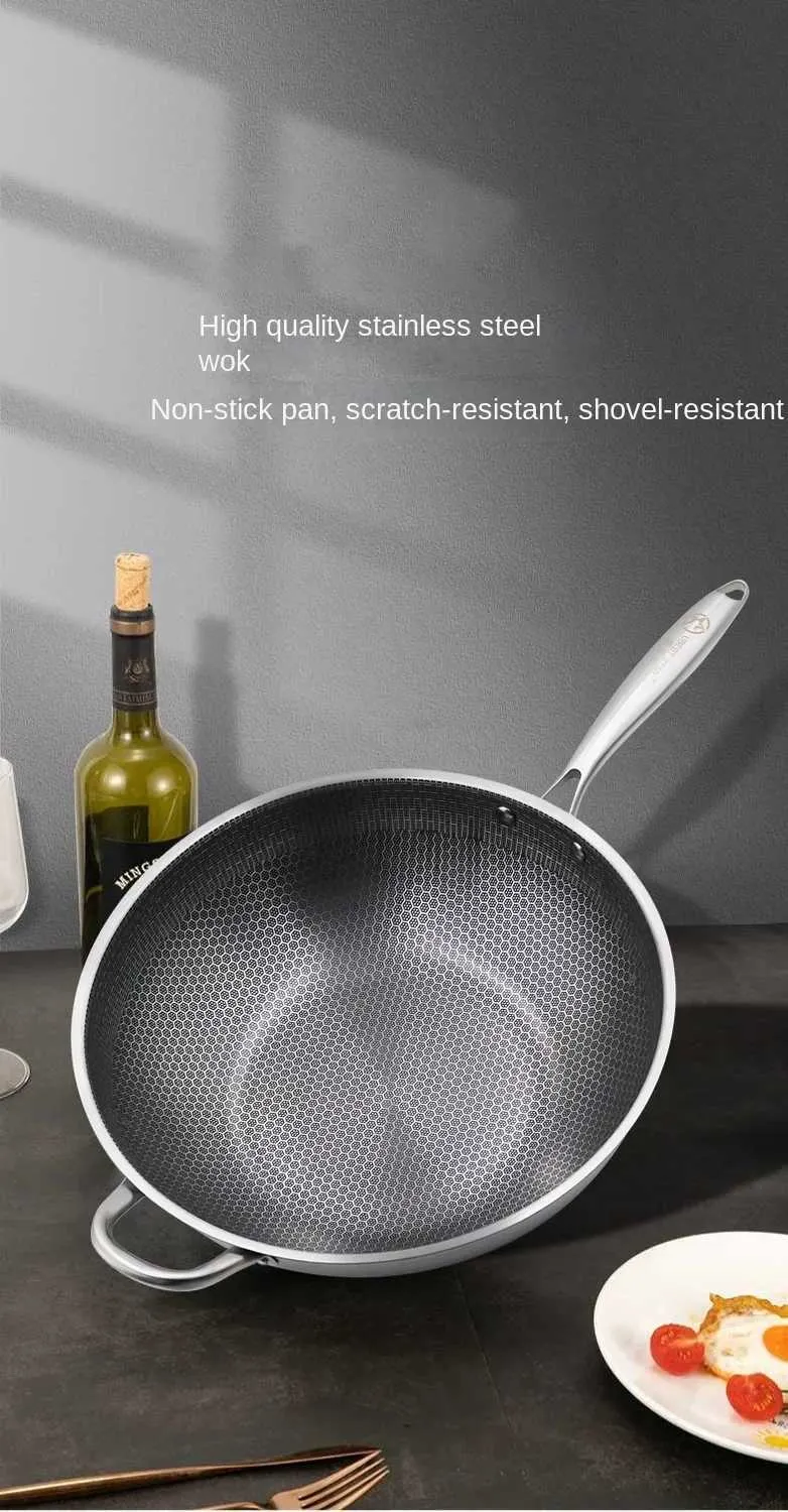 32cm Stainless Steel Frying Pan Nonstick Skillet Chef's Pan Wok for Gas ...
