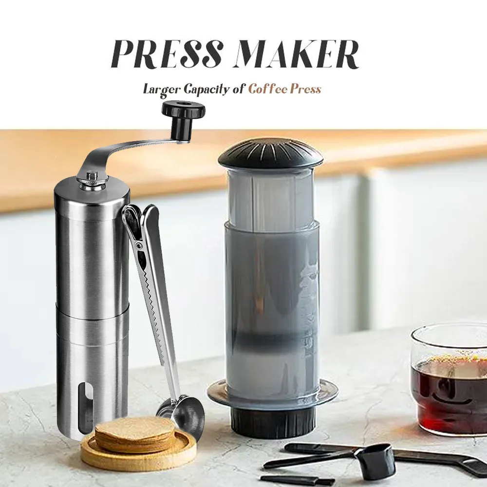 AeroPress Espresso Maker with Grinder & Filter Paper Kit - Portable ...