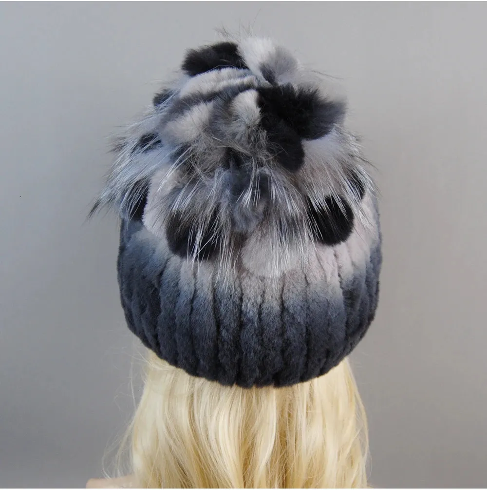 Women Fur Hat Handmade Natural Rex Rabbit Fox Fur Cap Russian Female ...