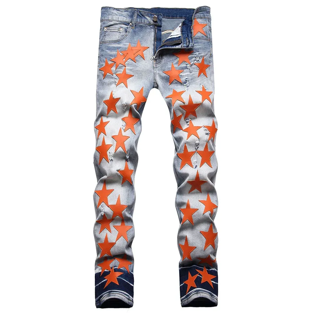 Orange Star Patchwork Jeans: Slim Fit, Ripped Denim Trousers - Shop Now ...