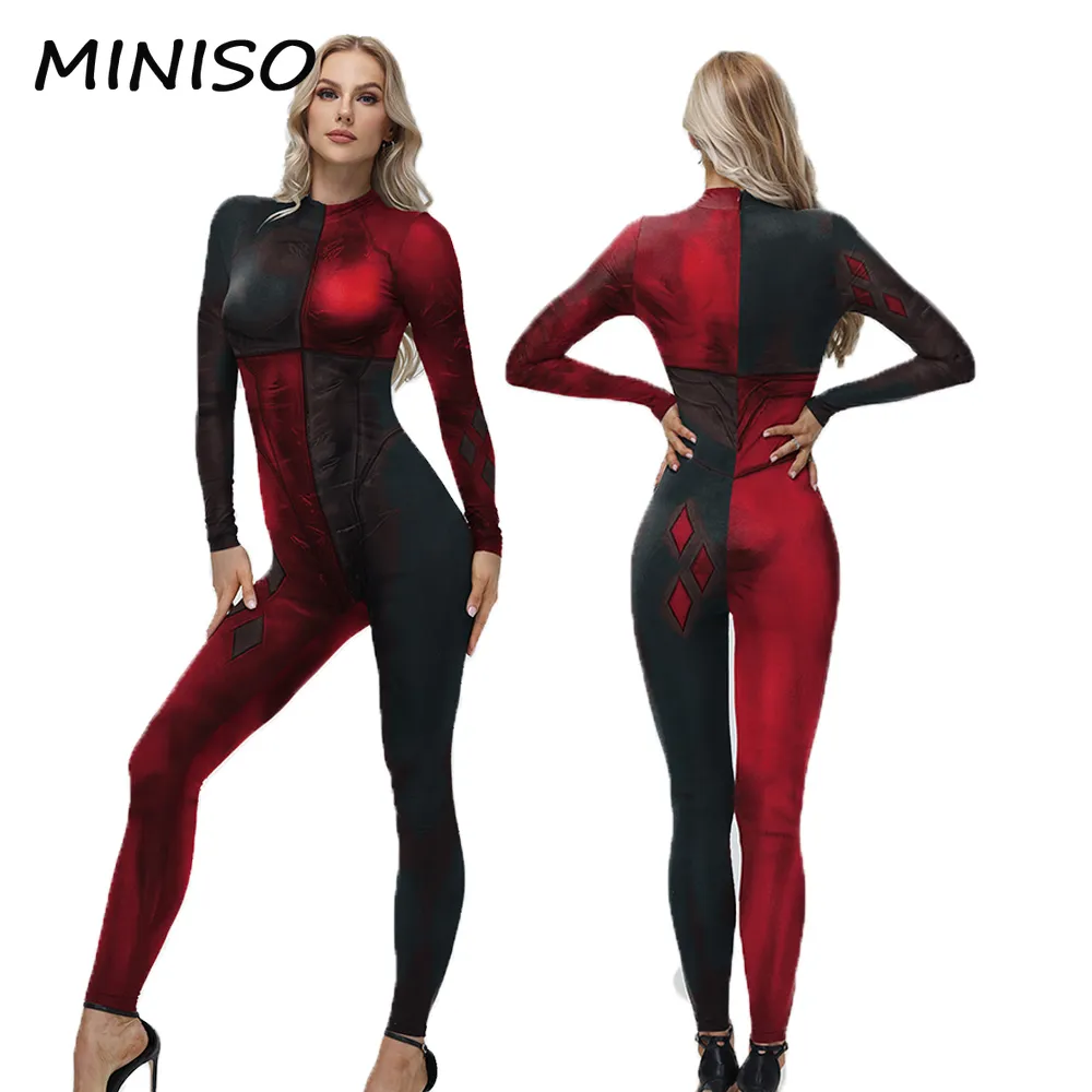 Harley Quinn 3D Printed Jumpsuit Costume Clown Zentai Bodysuit For ...