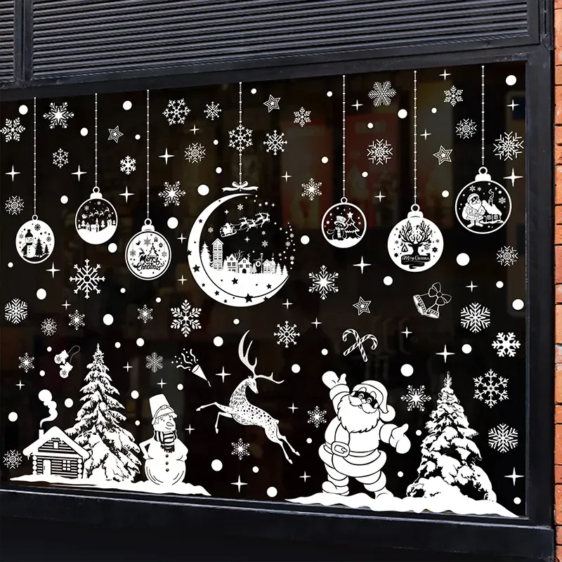 Festive Christmas Window Stickers: Santa, Elk, & Hanging Ball Decor ...