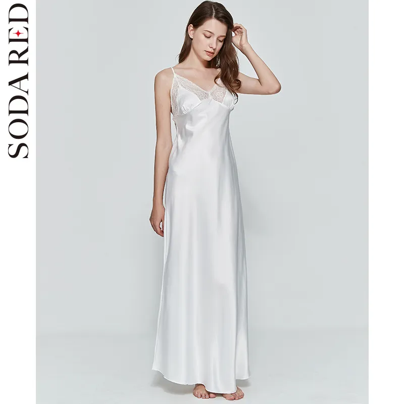 Elegant Women's Long Nightgown: Deep V Artificial Silk Stain Sleepwear ...