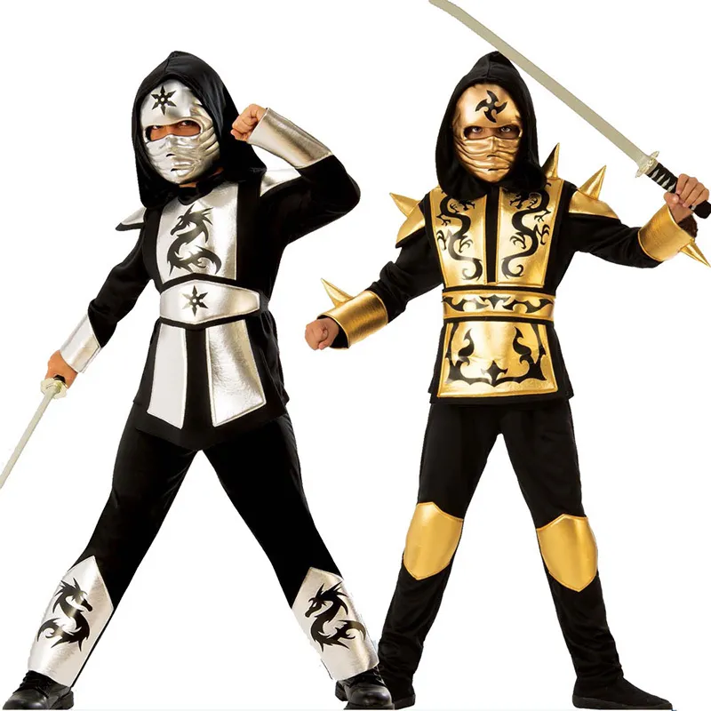 Kids' Dragon Ninja Costume - Golden & Silver Samurai Cosplay with ...