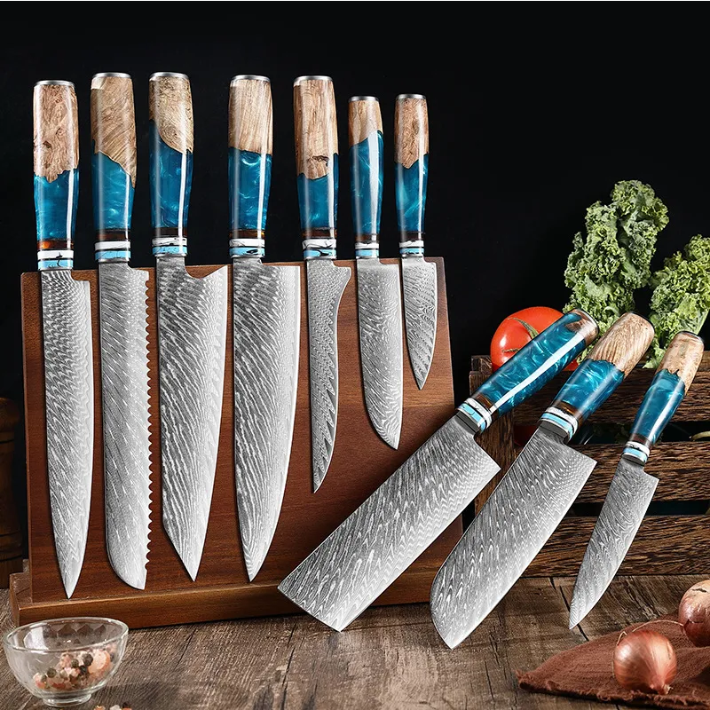 Real Damascus Steel VG10 Kitchen Chef Knife Set Meat Fish Fruit Bread ...