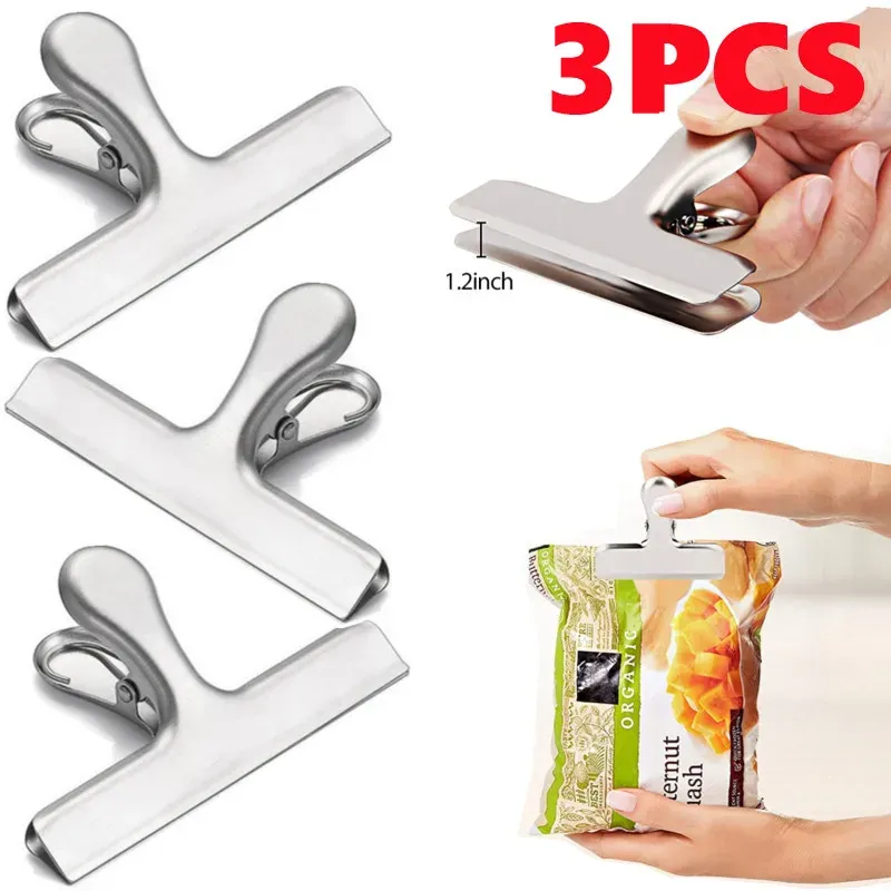 3 Heavy Duty Stainless Steel Food Storage Clips - Air Tight Seal Metal ...