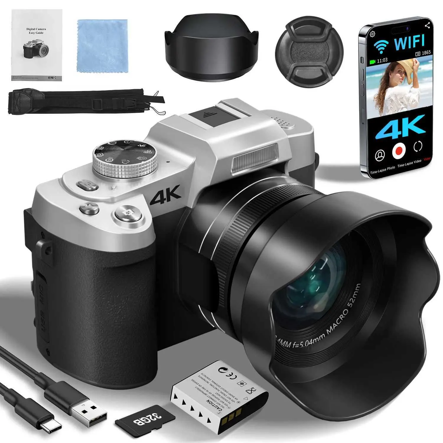 75MP Digital Camera with 4K Video, 3 Touchscreen, 18x Zoom - Compact ...