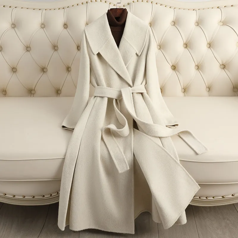 Double-faced cashmere woolen coat for women, mid-length over-knee ...