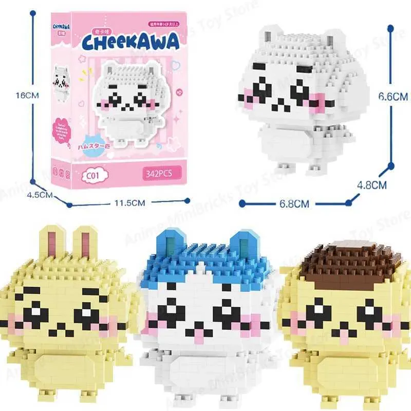 Chiikawa Building Blocks Cartoon Hachiwareの使用量3次元ミニ組み立てたジグソーパズルおもちゃ ...