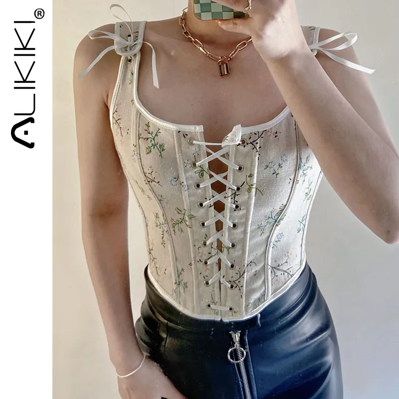 Lace Corset Tops: Vintage Inspired Lace Up Bustier Corset Crop Top ...