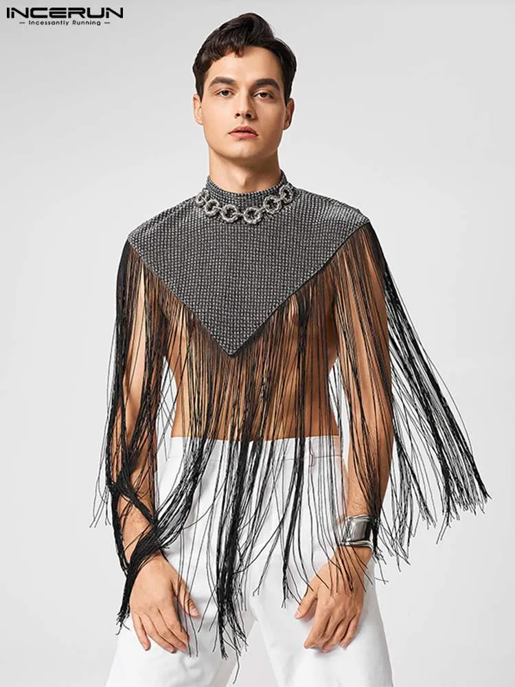 Men's Turtleneck Sleeveless Vest - Tassel Patchwork Cloak Poncho ...