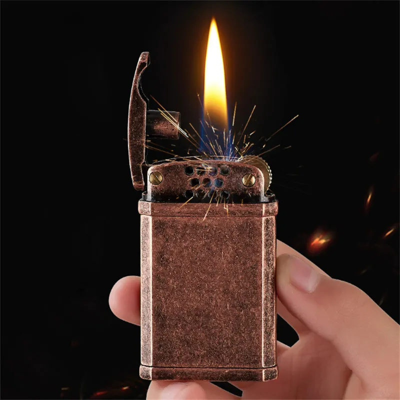 Classic Retro Copper Shell Kerosene Lighter Copper Flower Texture Metal ...