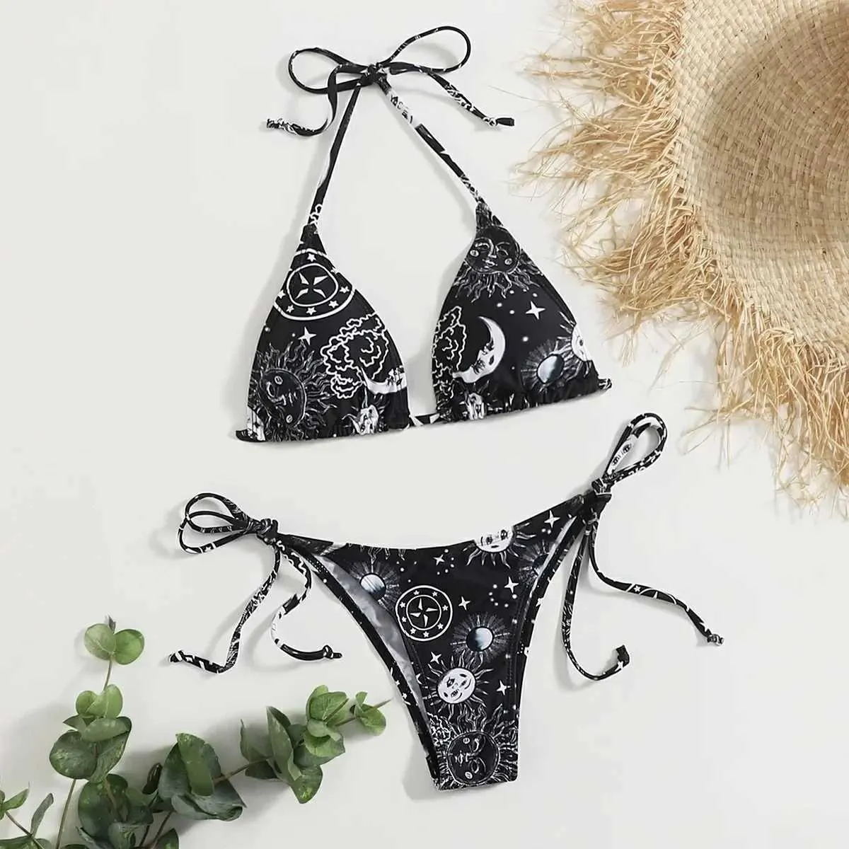 Black Gothic Triangle bikini and top with High Waist...