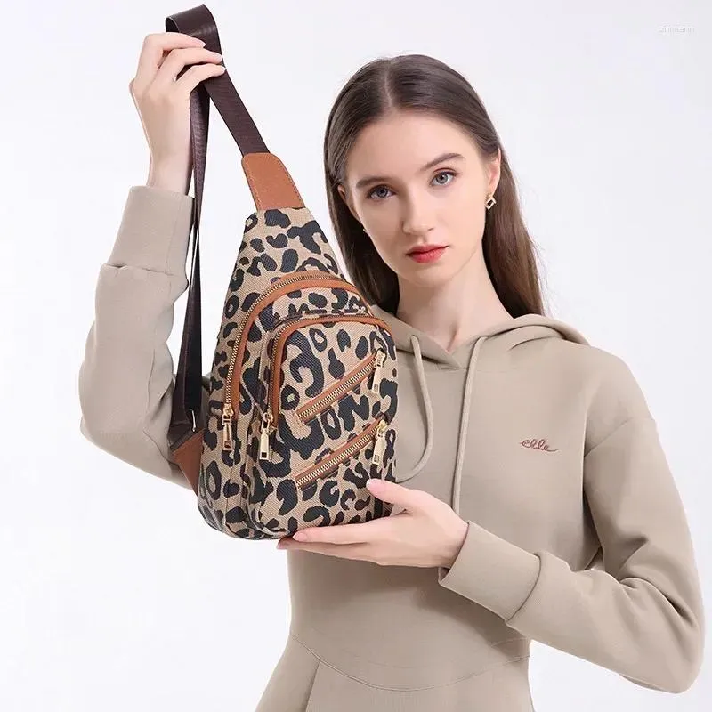 Leopard Print Patent Leather Crossbody Chest Bag for Women with Zipper ...